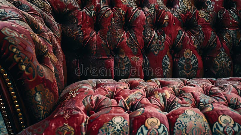A Red Couch with a Floral Pattern Stock Image - Image of carpet ...