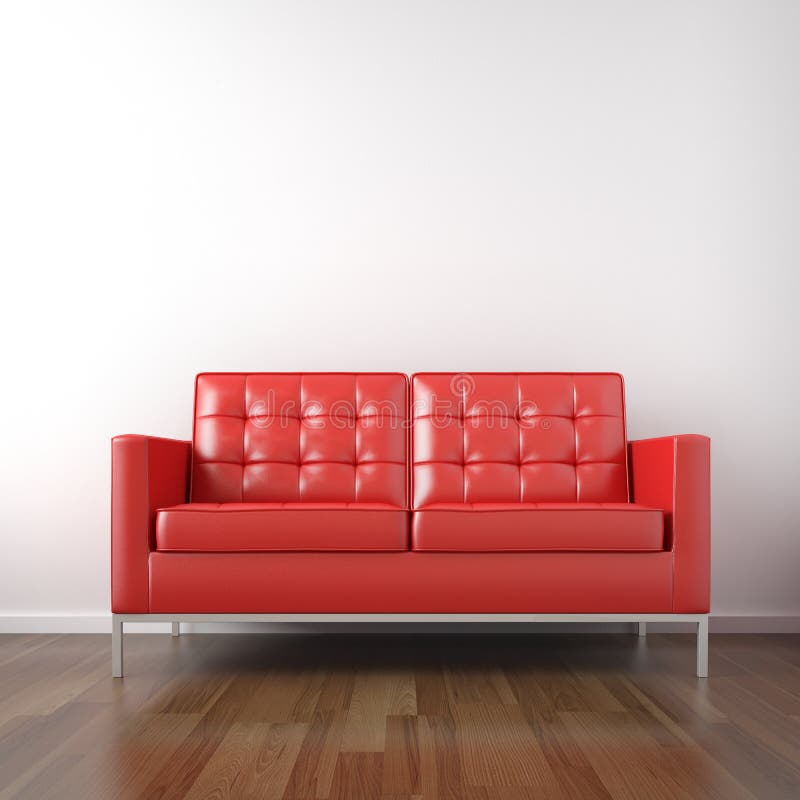 Red Couch on White Interior Wall Stock Illustration - Illustration of ...