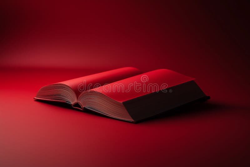 Red Covered Book Lying Open on Coordinating Surface, Reading Moment ...