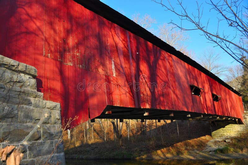 Red covered bridge stock photo. Image of antique, rustic - 16914342