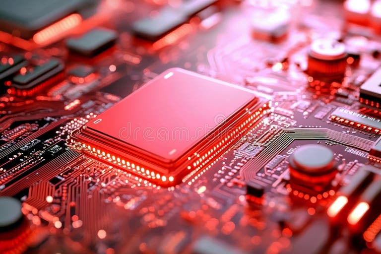 Red Cpu Lighting Up Modern Circuit Board Technology Stock Illustration ...