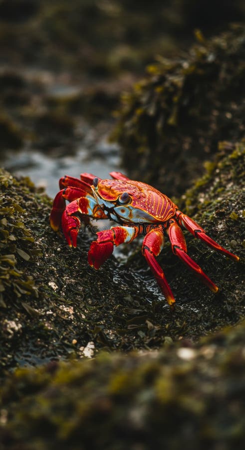 Red Crab on Rocky Seashore stock illustration. Illustration of rock ...