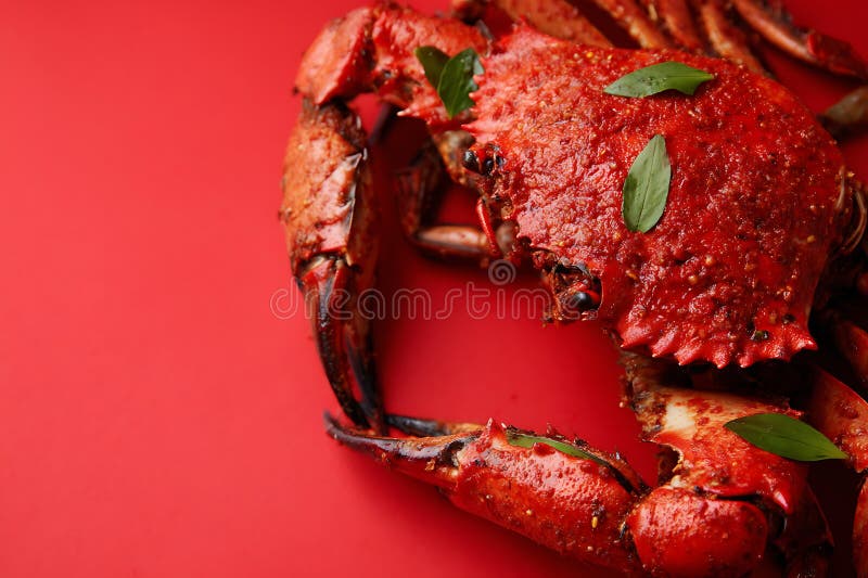 Red Crab in Sauce with Basil Stock Image - Image of gastronomy, basil ...