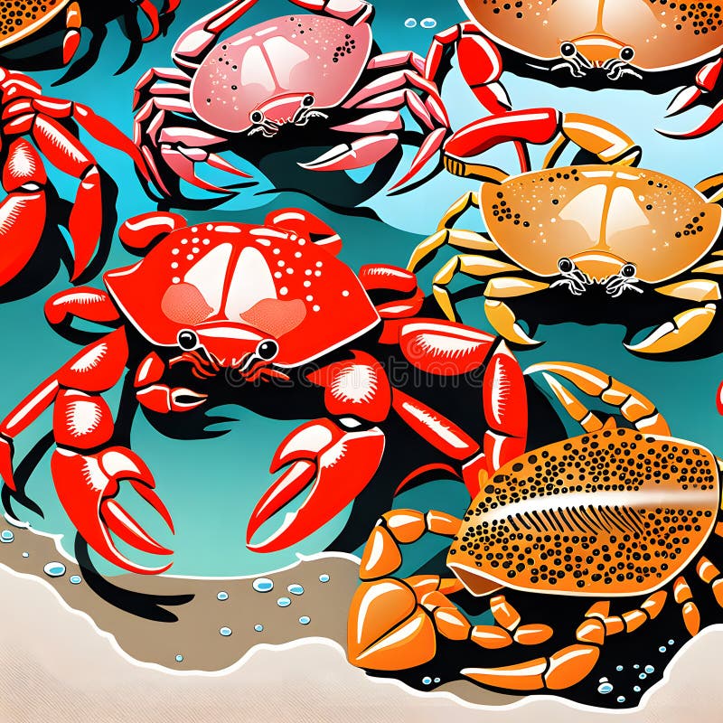 Red crabs, AI-Generatet stock illustration. Illustration of crabs ...