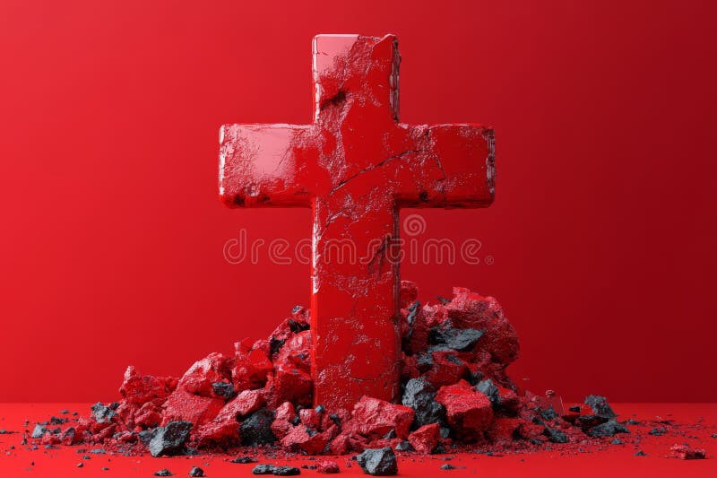Red Cracked Cross on Rubble Pile Stock Illustration - Illustration of ...