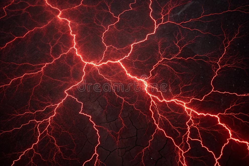 Red Cracks and Lightning on Black Background Stock Illustration ...