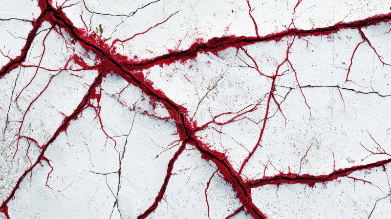 Red Cracks Looking Like Blood Vessels are Covering a White Cracked ...