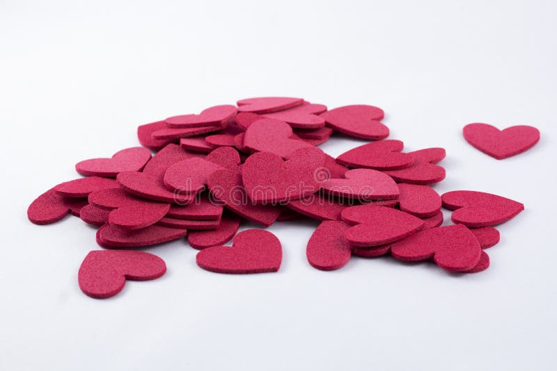 Red Crafting Foam Hearts in White Background. Decor Hearts by Cutting ...