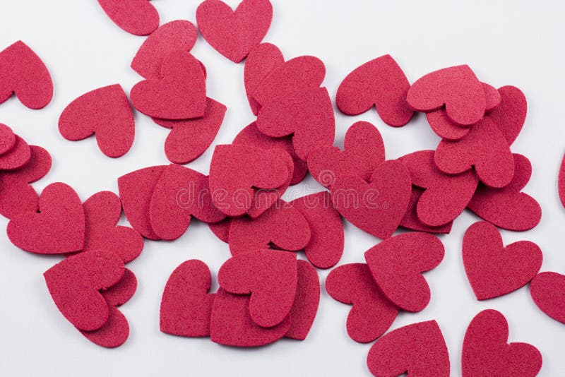 Red Crafting Foam Hearts in White Background. Decor Hearts by Cutting ...