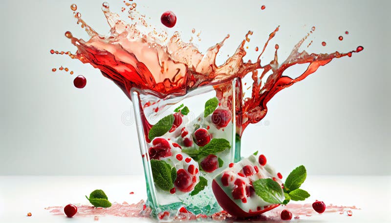 Red Cranberry Smoothie-Juice Splashing or Dripping on White Backdrop AI ...
