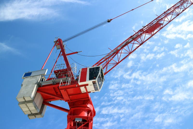 Red Crane Doing Construction Work Stock Image - Image of mechanical ...