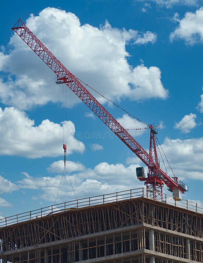 Red Crane on Construction Tower Stock Image - Image of architecture ...