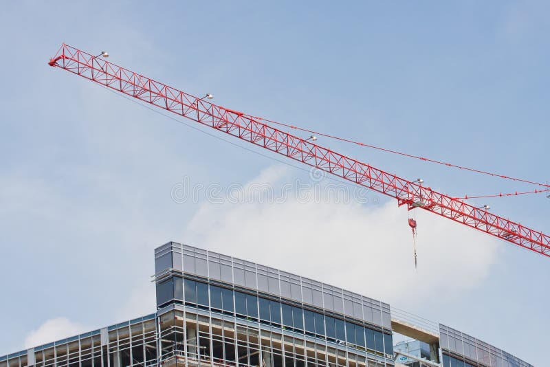 Red Crane Over New Construction Site Stock Image - Image of metal ...