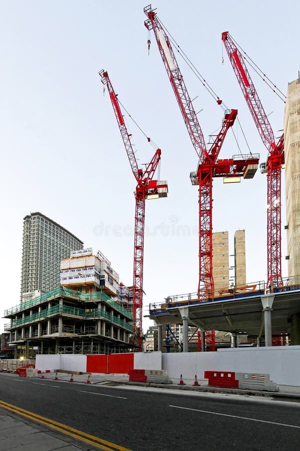 Red cranes stock image. Image of erect, crane, build, rise - 7918099