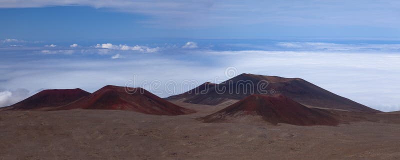 Red Craters Above the Clouds on Mauna Kea Summit Stock Photo - Image of ...