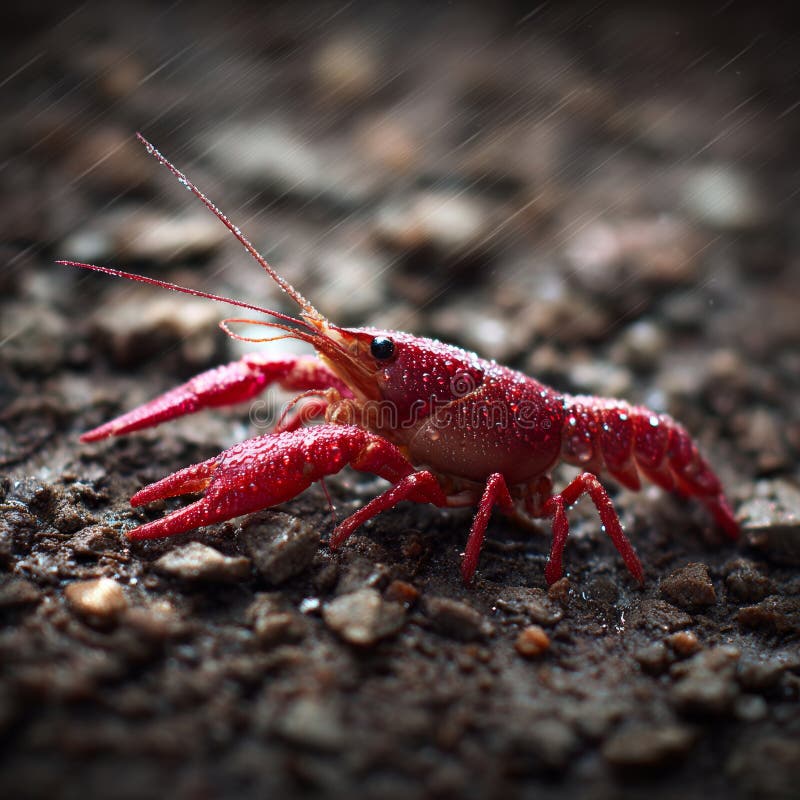 A Red Crayfish on the Ground in the Rain Stock Photo - Image of lobster ...