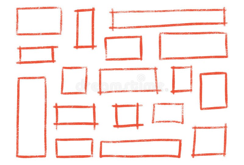 Red Crayon or Chalk Sketchy Rectangle Highlight Set - Hand Drawn Rough ...