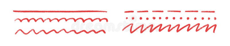 Red Crayon Underline Collection - Straight Lines, Waves, Dots, Rough ...