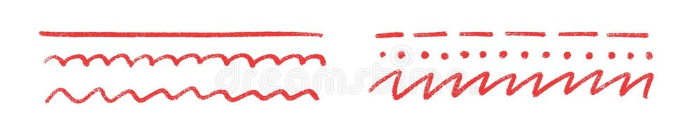 Red Crayon Underline Collection - Straight Lines, Waves, Dots, Rough ...