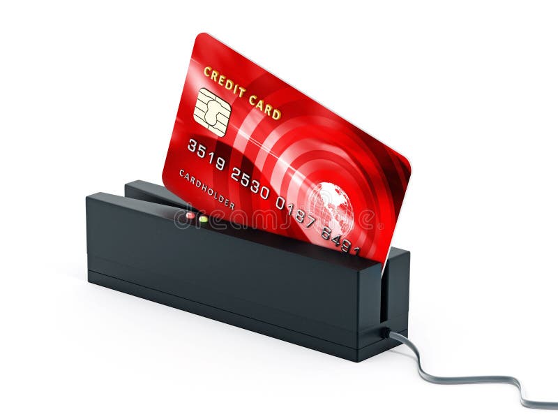 Red Credit Card on POS Terminal. 3D Illustration Stock Illustration ...