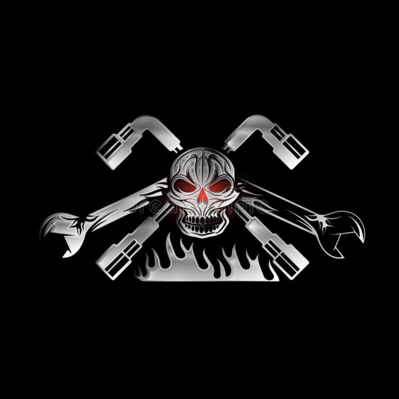 Red Crest with Skull,flame and Spanners Stock Vector - Illustration of ...