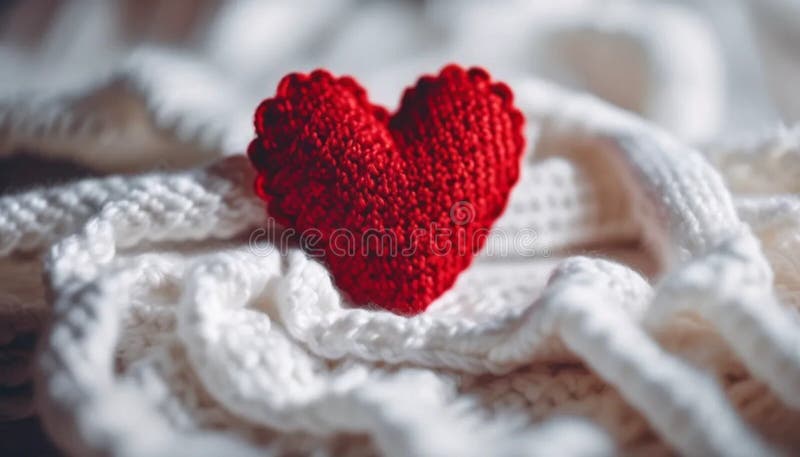 Red Crochet Heart on Knitted Fabric Stock Illustration - Illustration ...