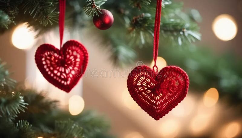 Red crochet hearts stock illustration. Illustration of winter - 346325190