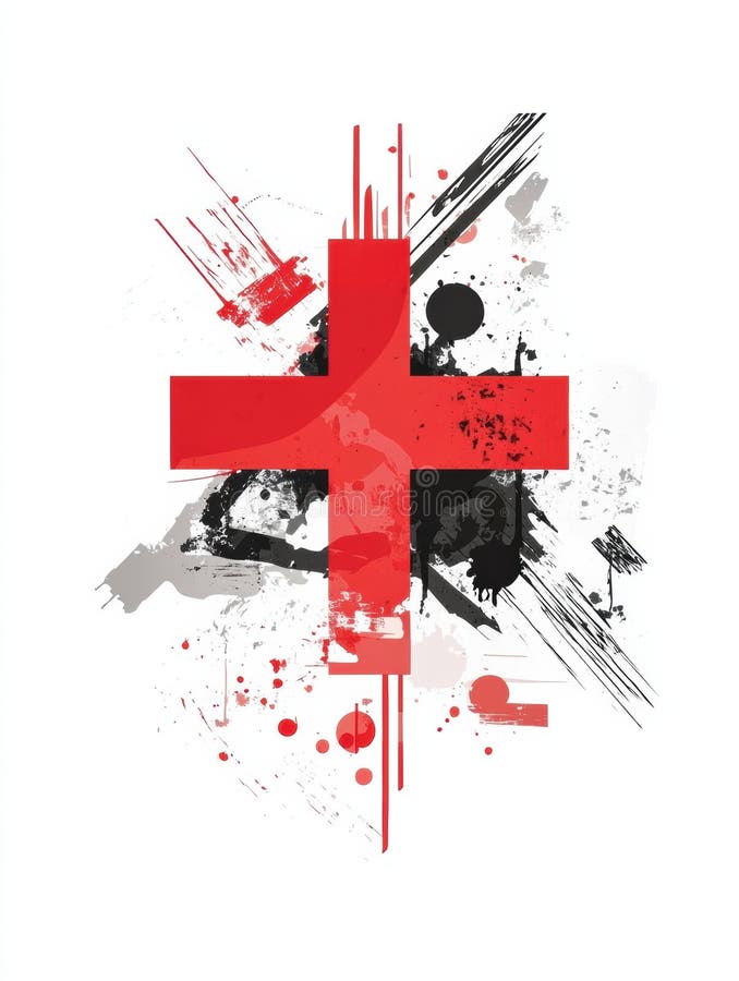 Prominent Red Cross Abstraction with Dynamic Splashes and Strokes in ...