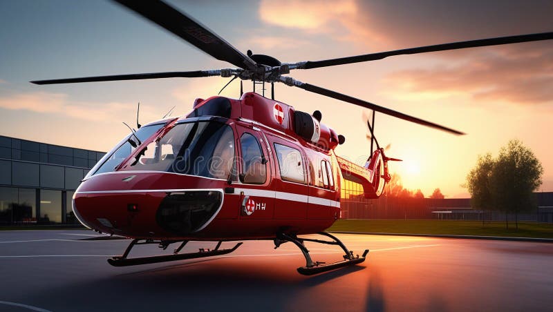 A Red Cross Helicopter Takes Off from the Site Stock Photo - Image of ...