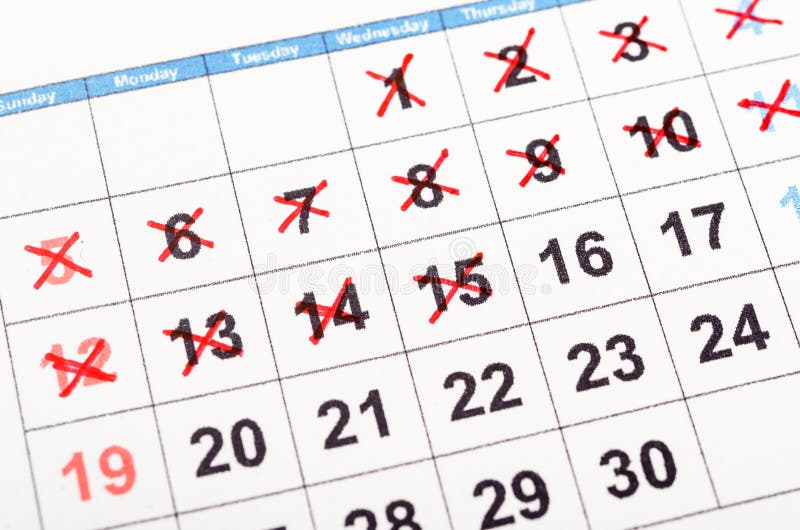 Red Cross Mark on the Calendar Stock Photo - Image of number, desk ...