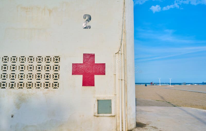 Red Cross Post on the Malvarrosa Beach in Valencia Editorial Image ...
