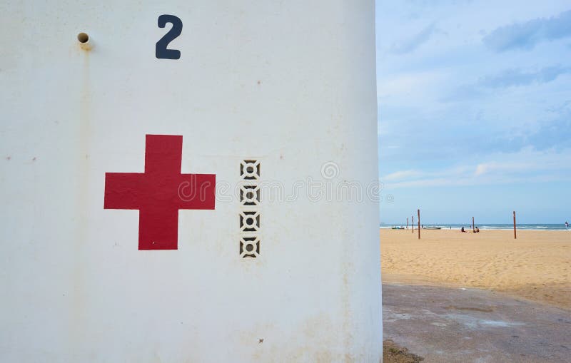 Red Cross Post on the Malvarrosa Beach in Valencia Editorial ...