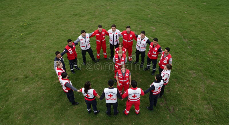 Red Cross Team Unity Circle Stock Illustration - Illustration of crowd ...