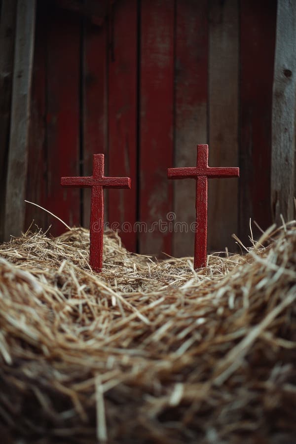 Red Crosses on Hay Stack stock photo. Image of cross - 376489324