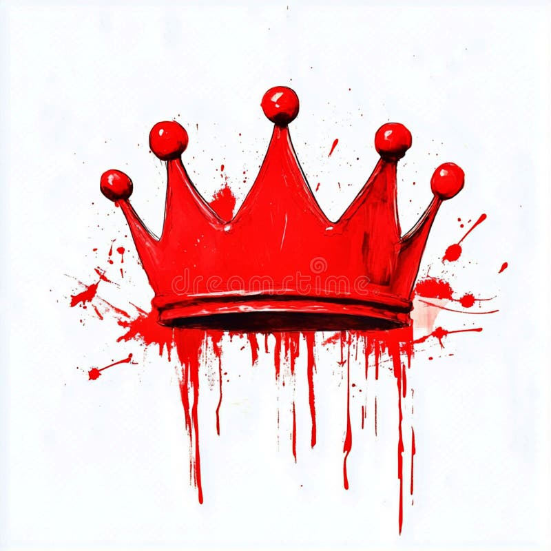 A Vibrant Red Crown with Dripping Paint on a White Background in a ...
