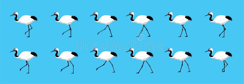 Red Crowned Crane Walking Motion Animation Sequence Cartoon Vector ...