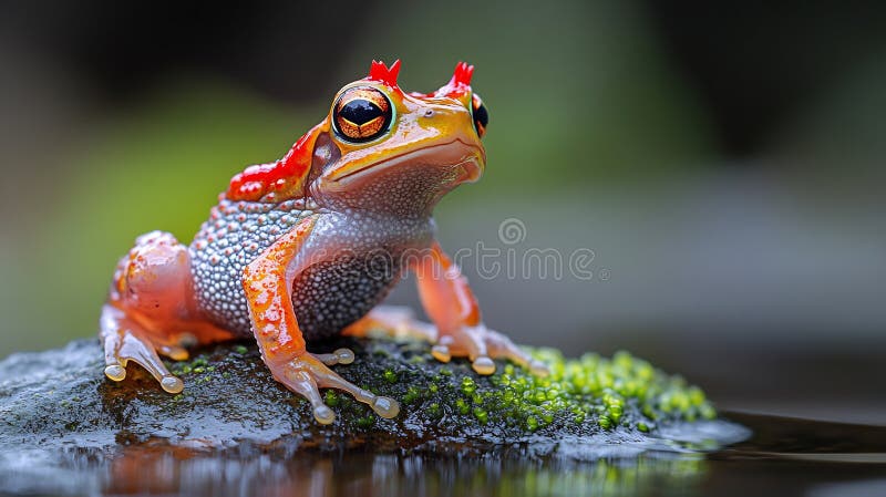 Red-crowned Toadlet Perched on a Mossy Rainforest Rock Stock Photo ...