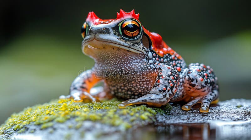 Red-crowned Toadlet Resting on a Mossy Rock, Its Vibrant Markings ...