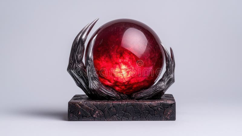 Red Crystal Ball in Clawed Hands on Dark Base Stock Illustration ...