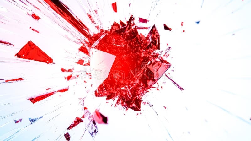 Red Crystal or Glass Cube Exploding on White Background Stock ...