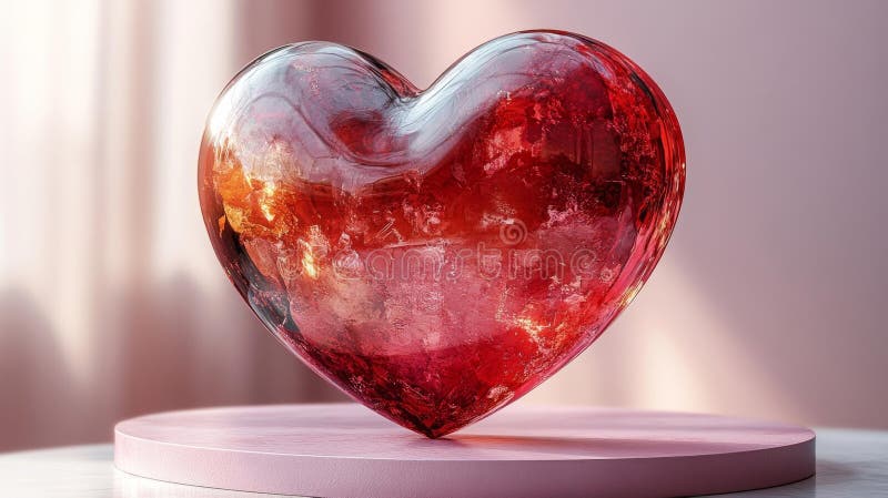 Red Crystal Heart on a Soft Pink Surface Stock Illustration ...