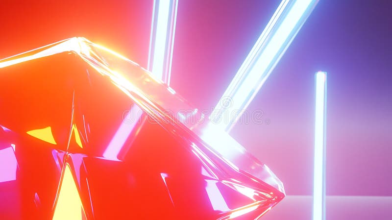 Red Crystal Reflecting Neon Lights in Abstract Setting Stock Image ...