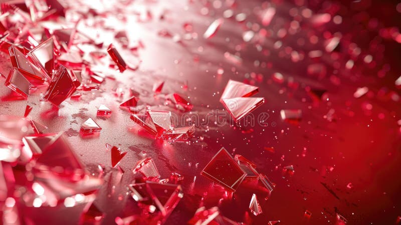 Red Crystal Shards Floating in Slow Motion Against a Red Background ...
