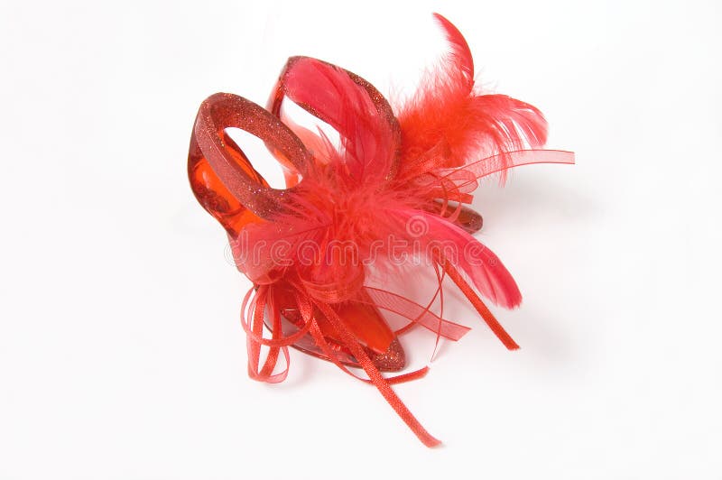 Red Crystal Slippers with Feathers Stock Photo - Image of isolated ...