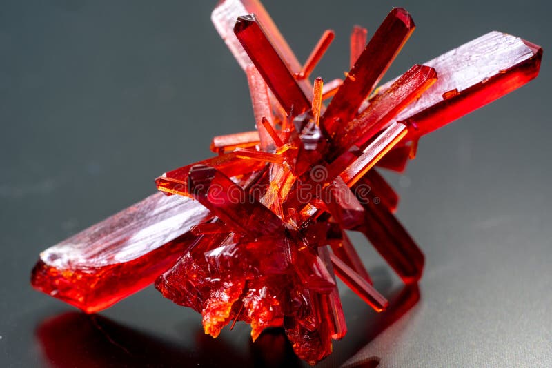 Red Crystalline Minerals on a Black Background Stock Photo - Image of ...