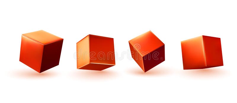 Red Cube 3d Render. Set Square Block. Realistic Isolated on a White ...