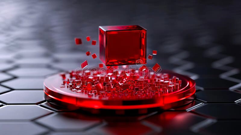 A Red Cube Falling into the Air on Top of a Red Plate Stock Image - Image of scattered, falling ...