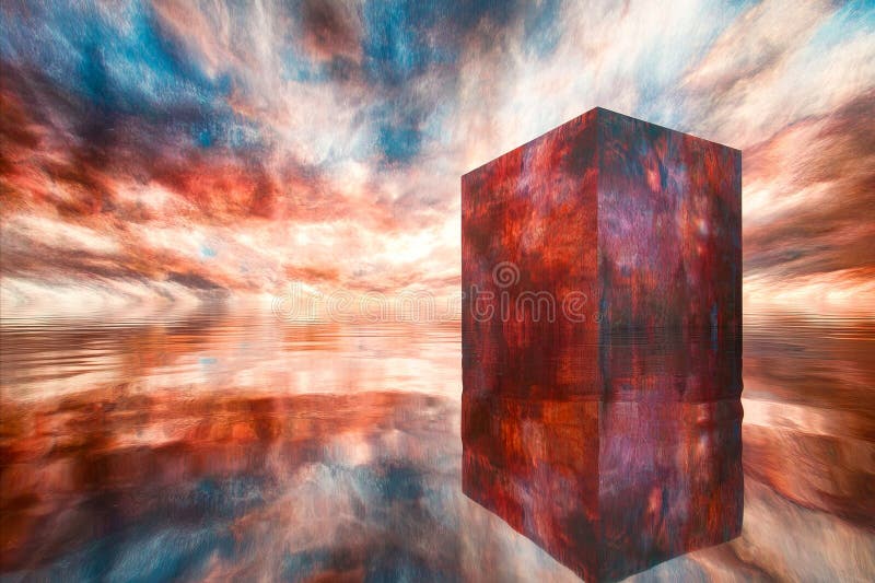 A Red Cube Floating on Top of a Body of Water Stock Image - Image of ...