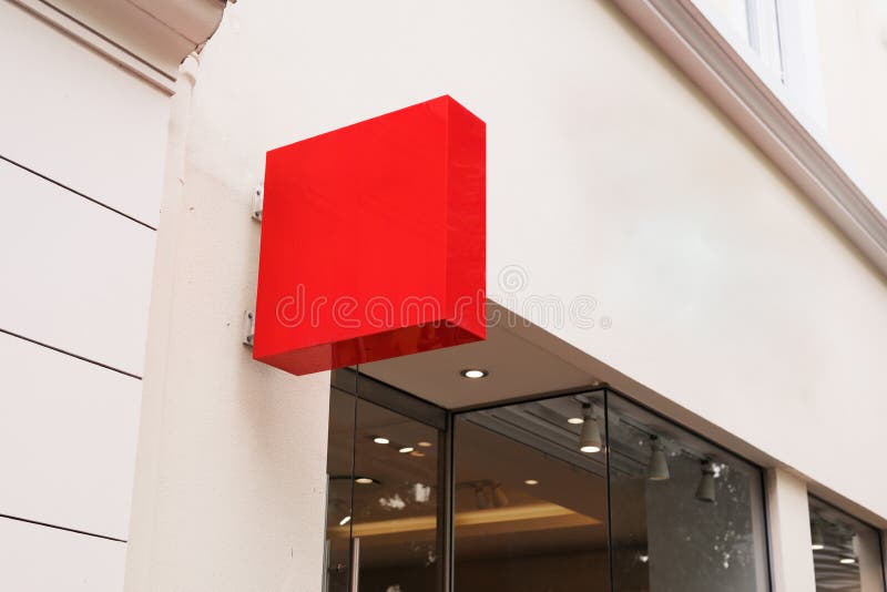 Red Cube Logo Sign on the Wall Stock Photo - Image of house, banner ...
