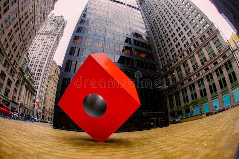 Red cube monument editorial photography. Image of manhattan - 380105437
